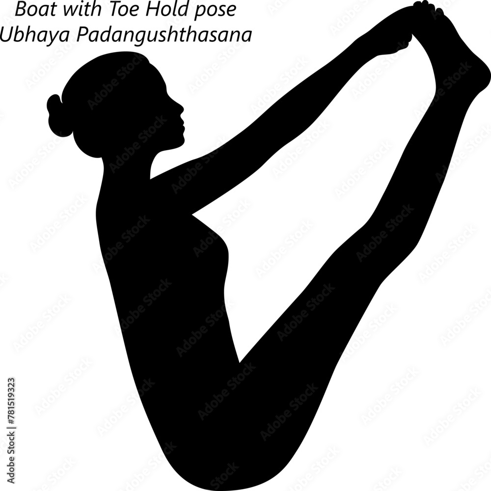 Vetor de Silhouette of woman practicing Ubhaya Padangushthasana pose ...