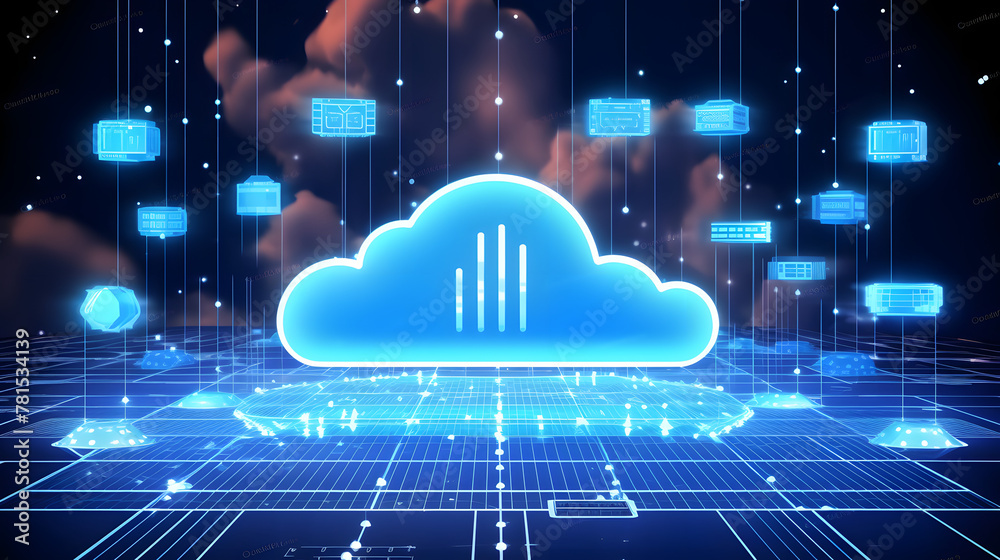 cloud computing technology concept transfer database to cloud. There is a prominent large cloud ...