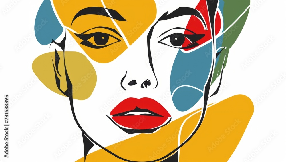 one face using simple lines and shapes, with a colorful palette on a ...