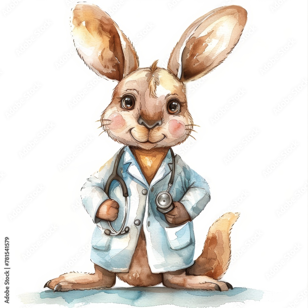 Cute watercolor clipart, baby kangaroo in doctor uniform on a white ...