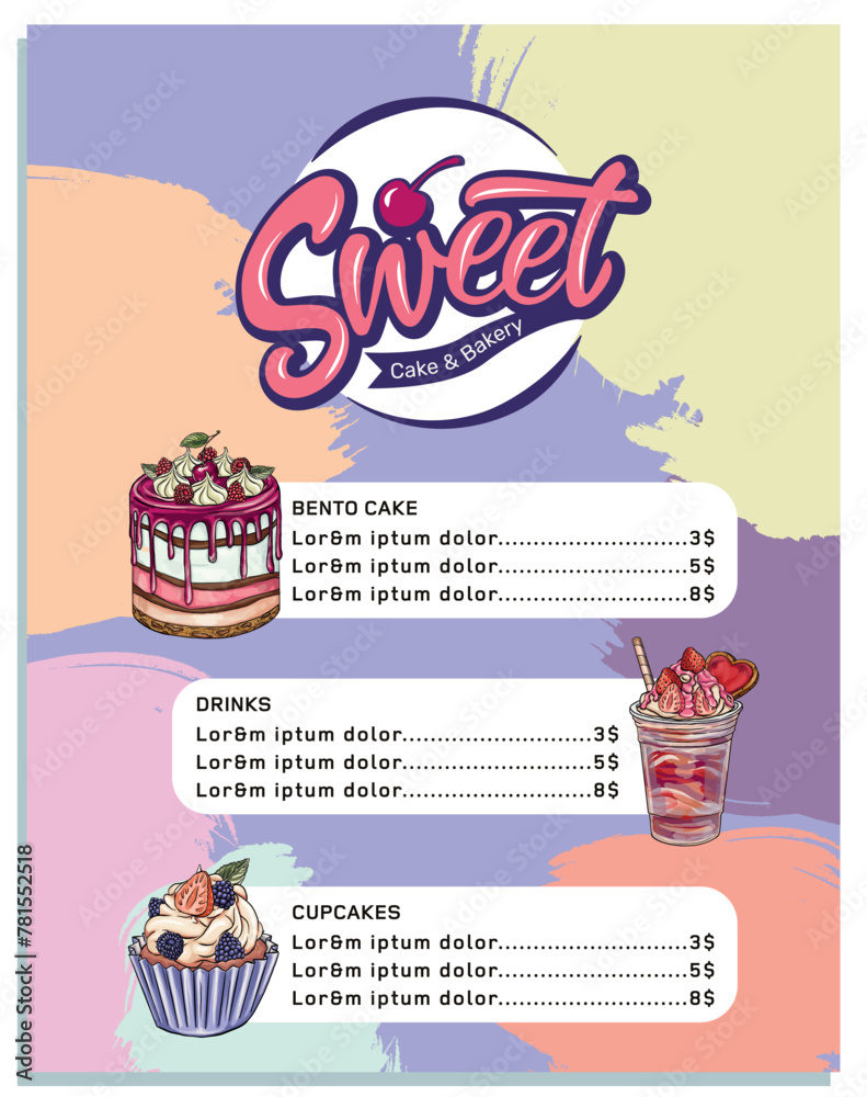 Menu dessert vector cafe design sweet food template chocolate cupcake ...