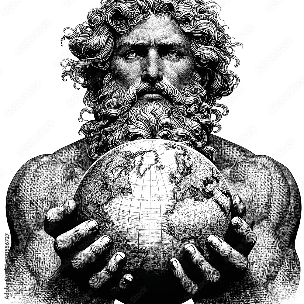 World's Burden Iconic Portrait of Atlas Holding the Earth, generative ...