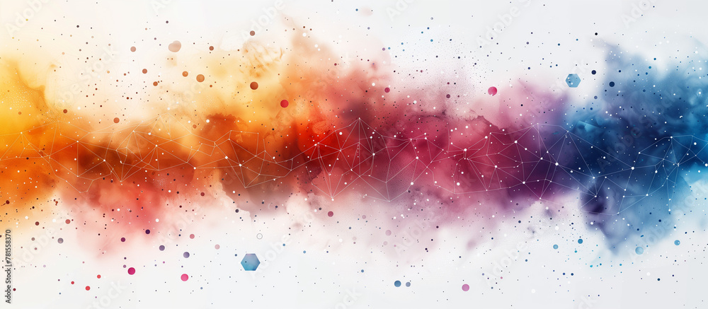 Nuage de points reliés par des traits, trait ondulé multicolore sur ...