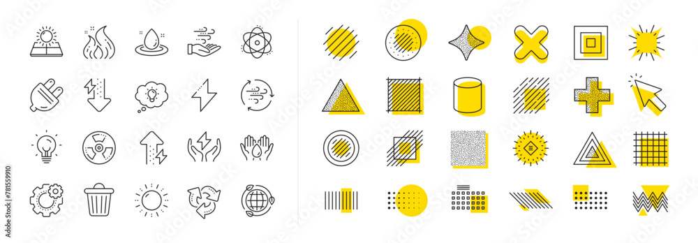 Solar panels, wind energy and electric thunder bolt. Design shape ...