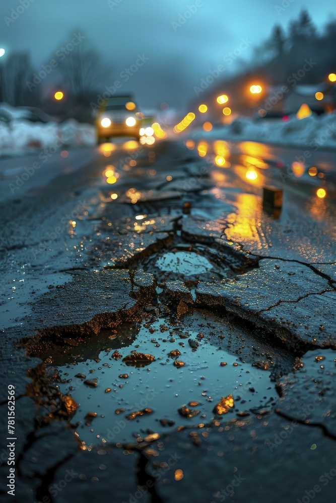 Autonomous road repair robots, visualized fixing potholes at night ...