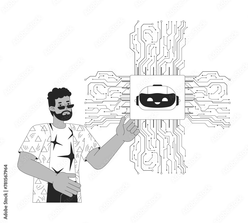 AI optimized hardware black and white 2D illustration concept ...