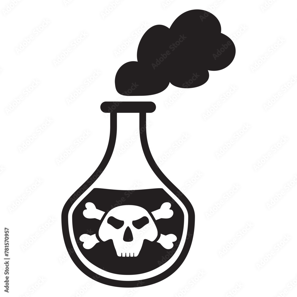 Glass poison bottle icon. Bottle with skull label.Poisonous chemical ...