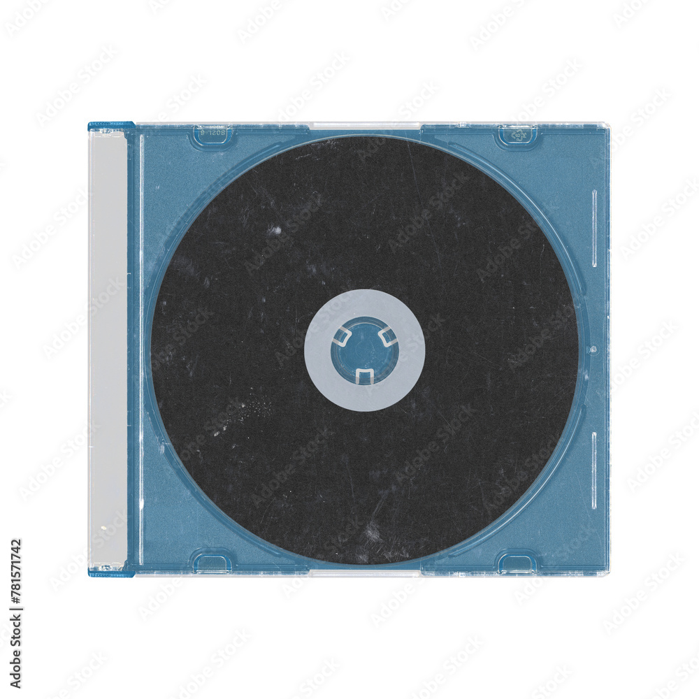 isolated mockup of old music CD disc jewel colored case with black ...
