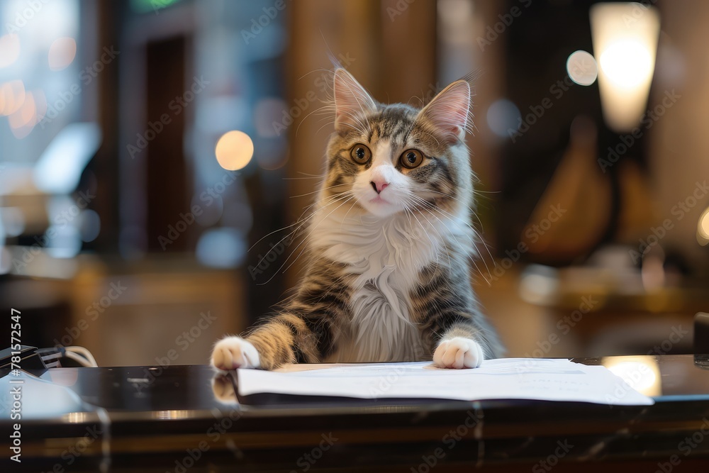 Cat Working as Receptionist, Reception Desk Cats, Friendly Hotel Cat ...