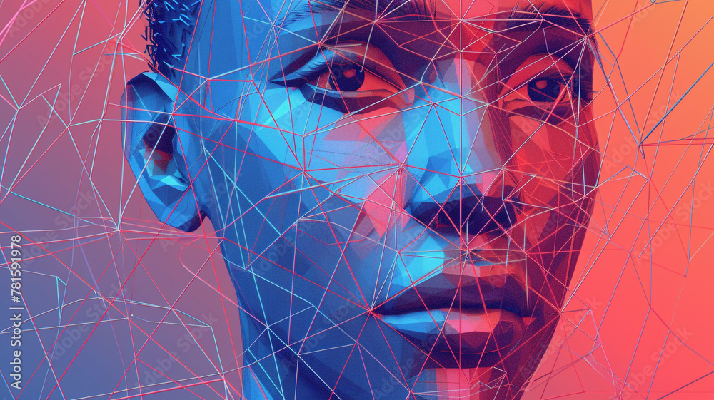 Geometric vector face with precise angles and clean forms, showcasing a ...