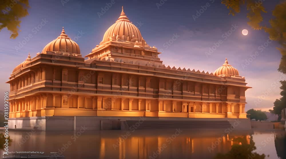 Model of Ayodhya shri Ram mandir Ram temple night scene Illustration of ...
