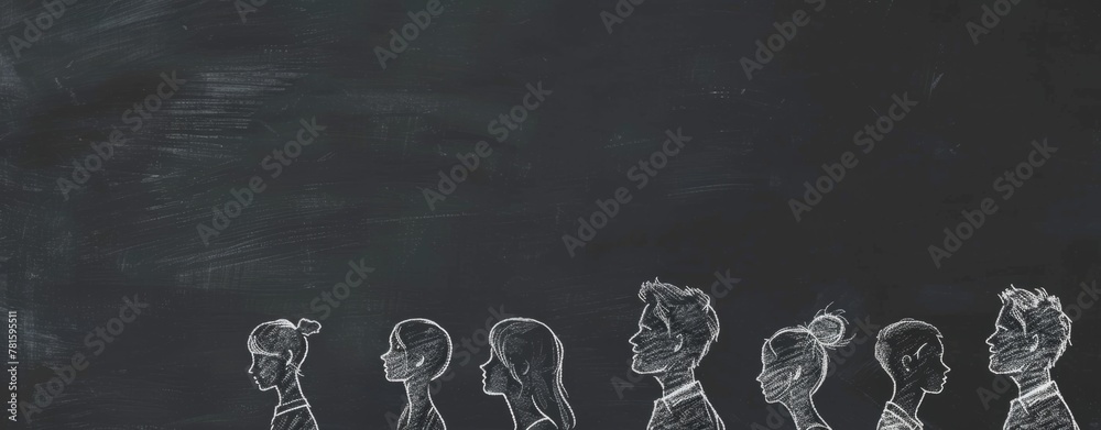 A simple line drawing of several people in profile, each one outlined ...