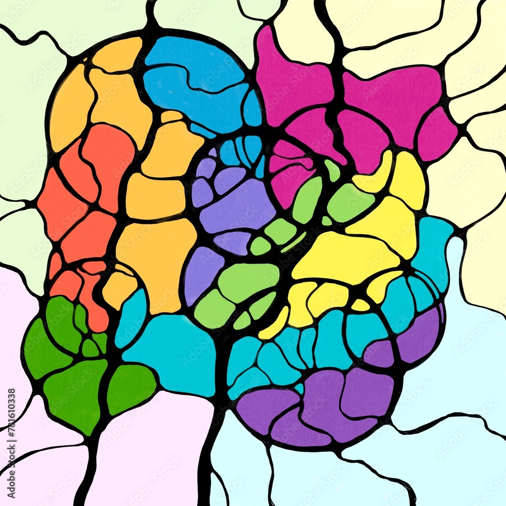 Abstract neuro drawing. Colorful art with circles and lines. Modern ...