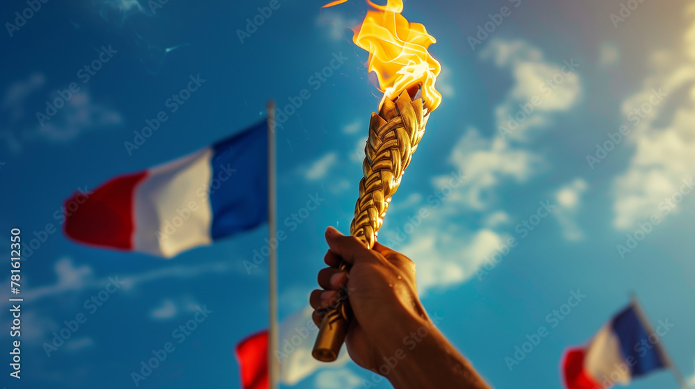 Olympic Games France 2024: Person holding the olympic torch with a ...