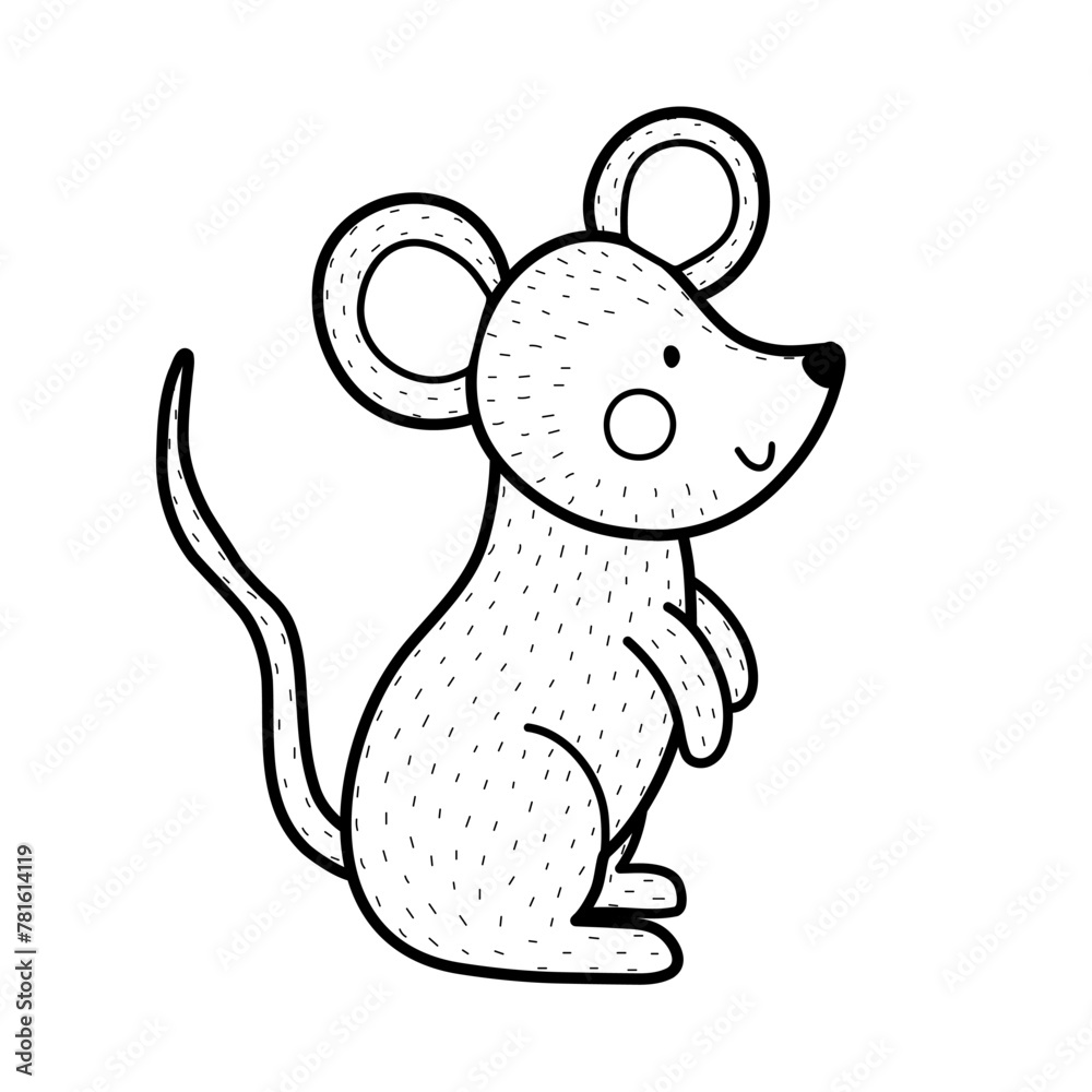 Cute mouse in black and white. Mice character in outline for kids ...