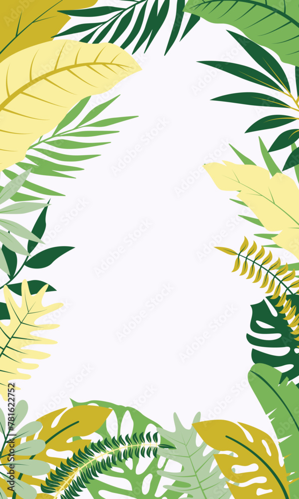 Blank background of pile of leaves. Tropical leaves border Stock Vector | Adobe Stock