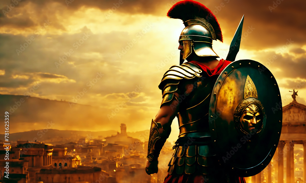 Roman male legionary legionaries wear helmet with red crest, gladius ...