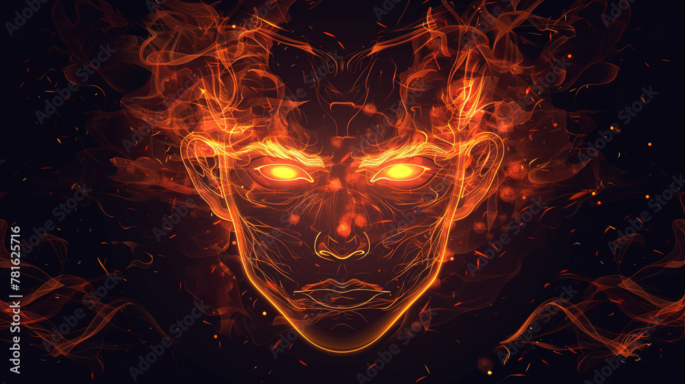 An elemental graphical vector face representing the power of fire, with ...