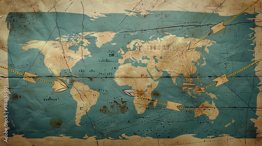 Map of the world with arrows pointing to different locations. Stock ...