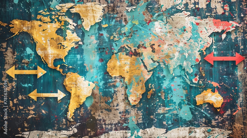 Map of the world with arrows pointing to different locations. Stock ...