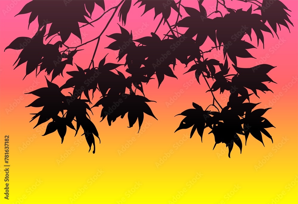 silueta arbol, arbusto, hojas, ramas, otoño, ilustracion, bosques ...