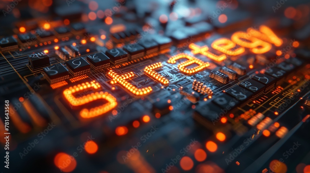 Strategy text in led light. "Strategy" text in glowing orange led ...