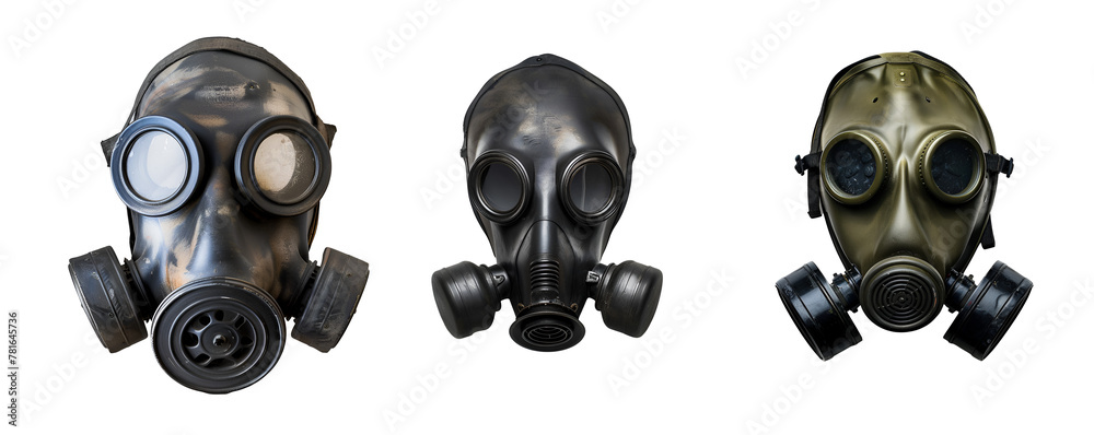 Nuclear Radiation and Set of Gas Masks, Isolated on Transparent ...