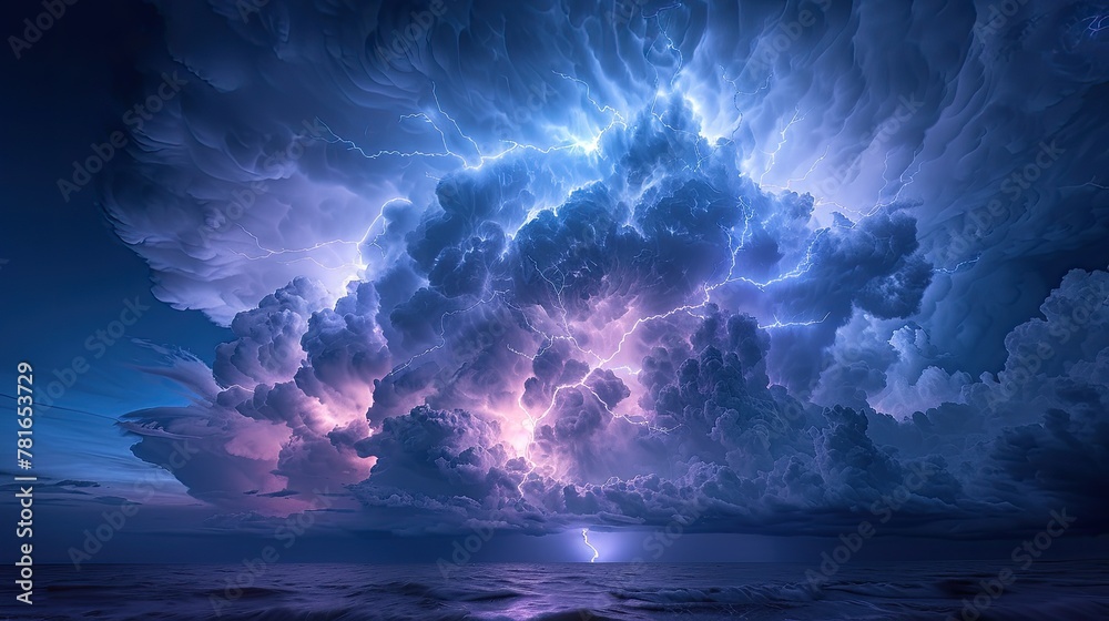 Dramatic storm clouds with intense lightning bolts, soft tones, fine ...