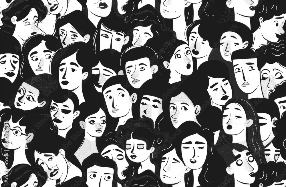 Many people's faces were in the crowd against a patterned background ...