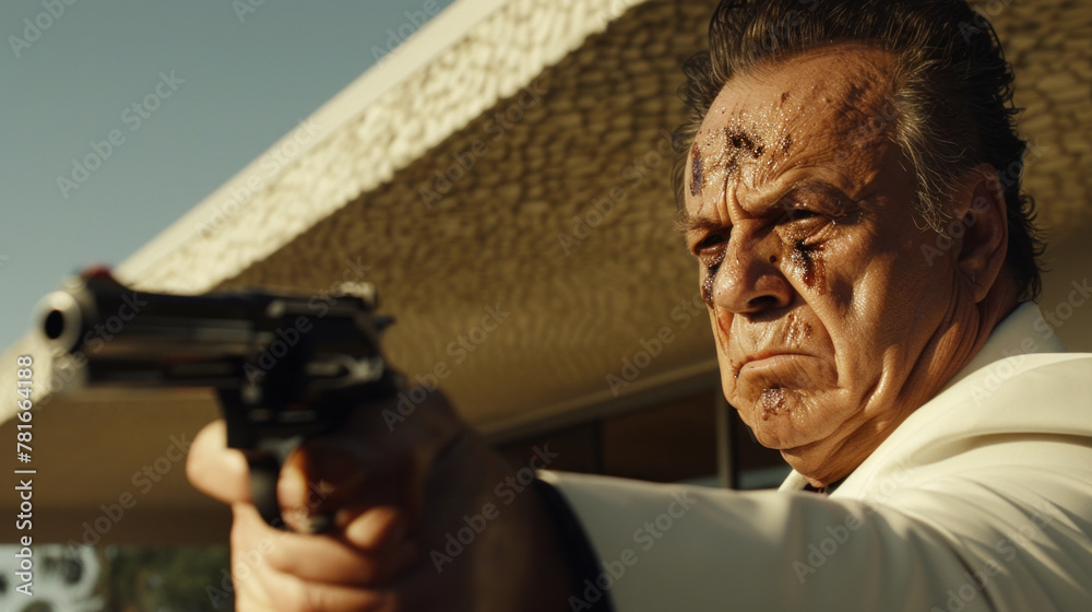 Mexican mobster pointing a gun - drug cartel fighting Stock Photo ...