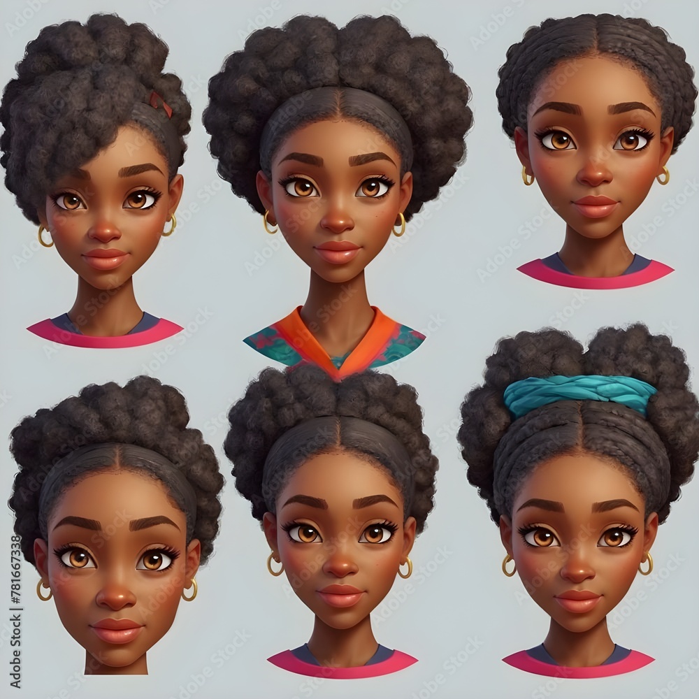 African woman face avatar construction cartoon set. Young female ...