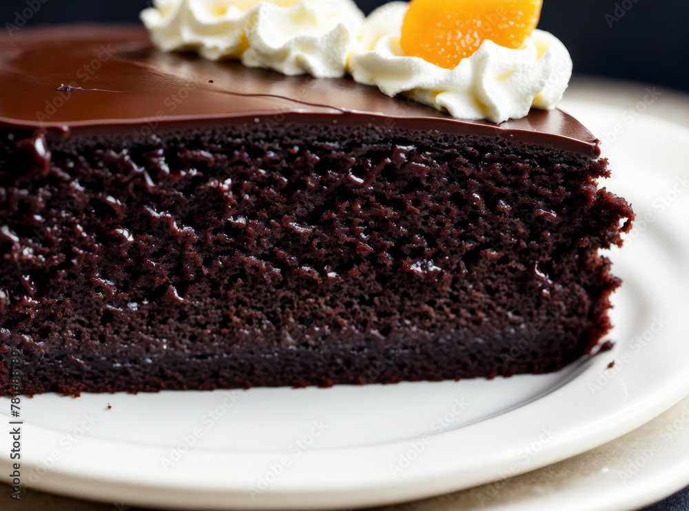 Foto de Close-up of Sacher Torte on a serving plate, a dense chocolate ...