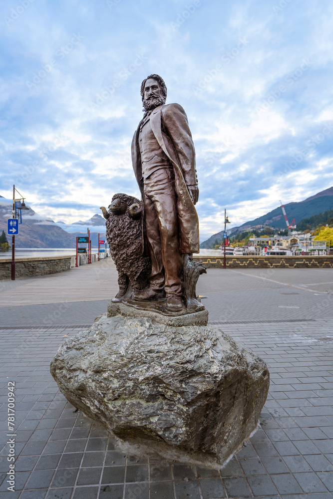 Queenstown, New Zealand- 3 April, 2024: Cast in bronze, the William ...