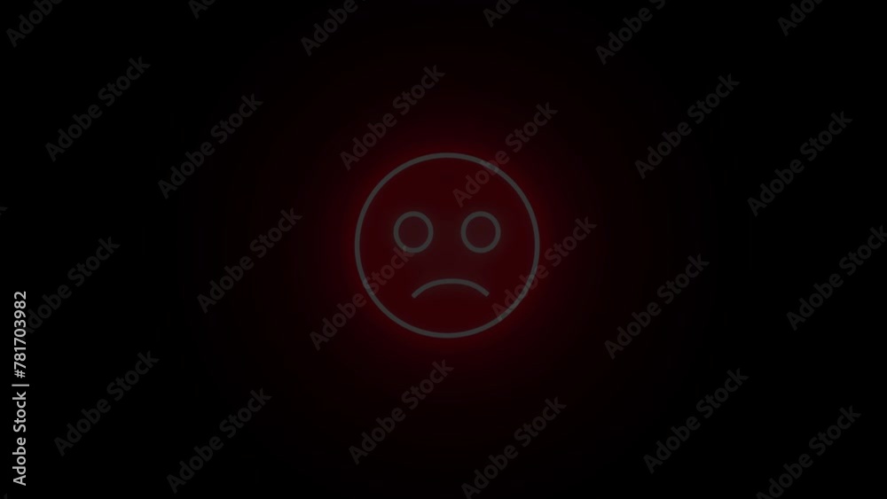 Neon emoji face, crying sign and sad face animation on black background ...