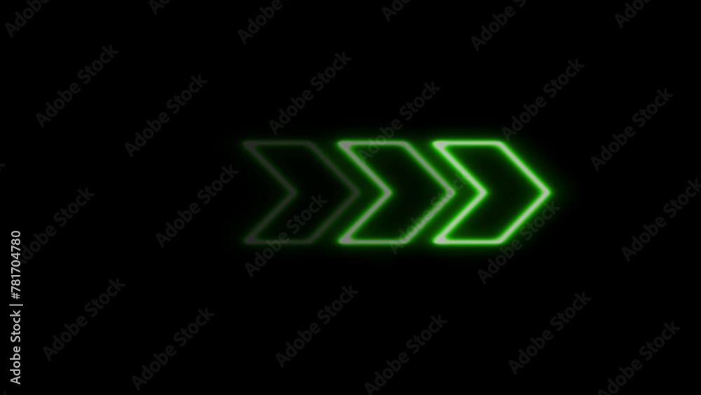 Neon glowing arrow going from left to right on black background. neon ...