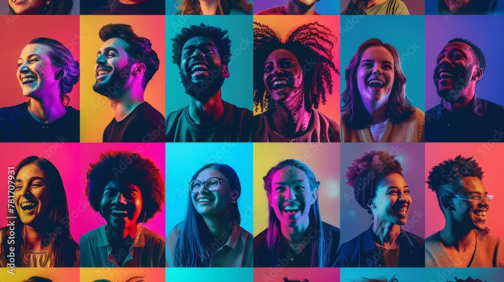 Collage made of portraits of positive people of different age, gender ...