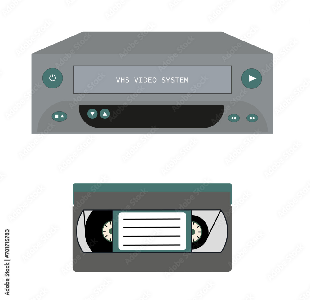 Vector e ilustración retro de videocasetera y cinta de video vhs con ...
