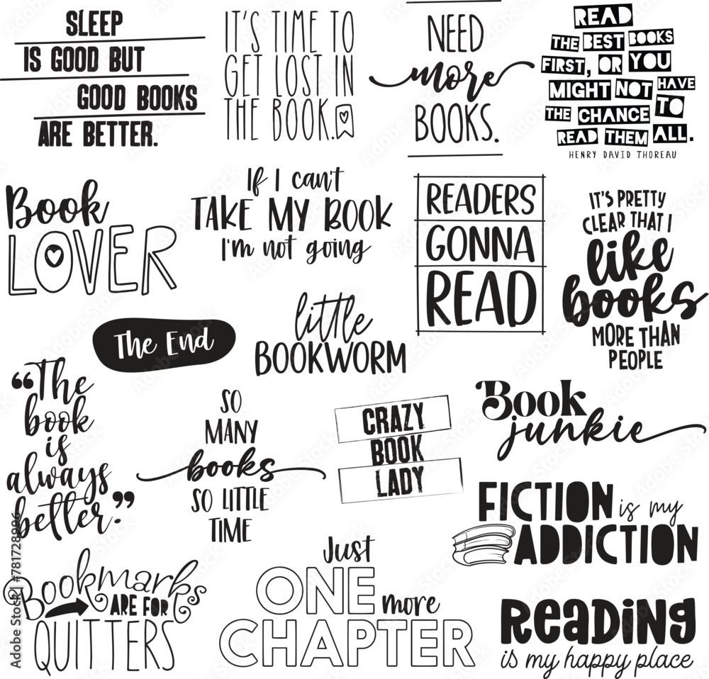 Collection of reading and book-themed word art designs Stock Vector ...