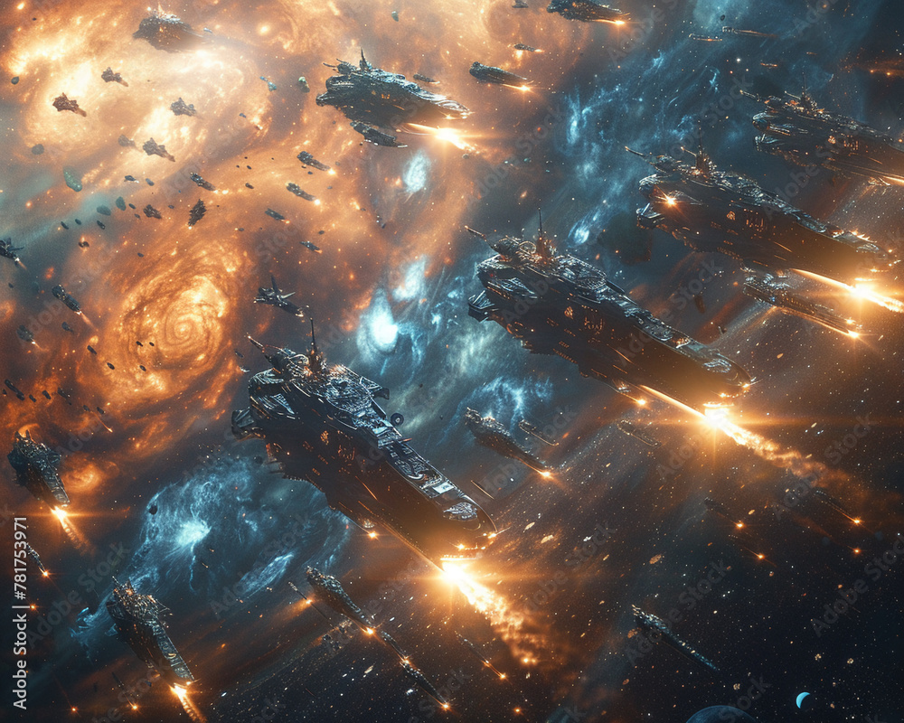Space Armada, Fleet of Starships, Engaging in an epic space battle for ...