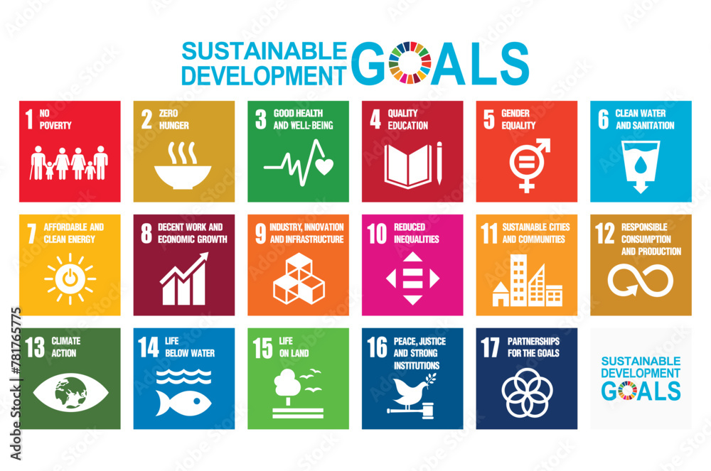 Goals for addressing poverty worldwide and realizing sustainable development. SDGs illustration ...