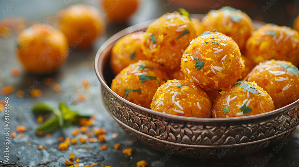 Indian Traditional Sweet Food Besan ke Laddu. Made using gram flour ...