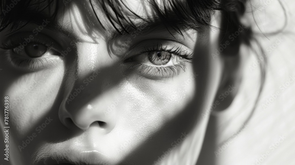 Against a white background the shadows define the planes and angles of ...