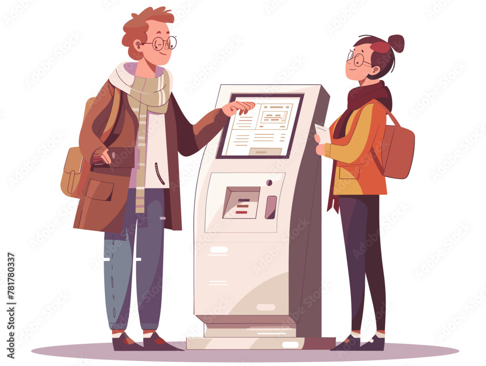 Vector illustration of a blind person using a specialized ATM machine ...