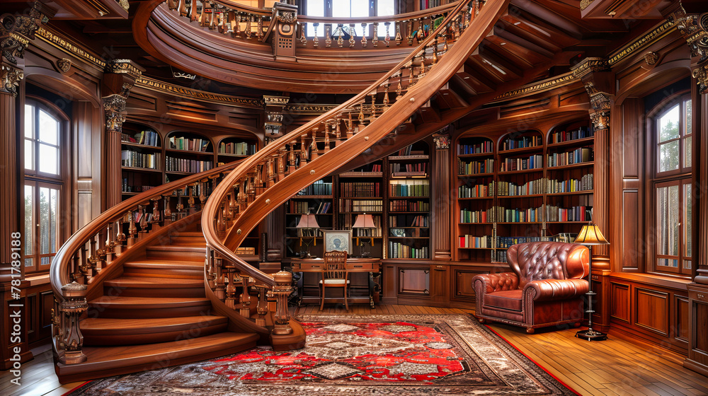 Grand Library Hall in a Historical Building, Antique Bookshelves and ...