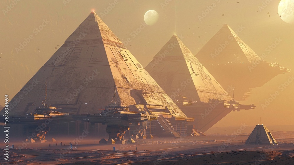 Egypt Reborn Hover-pyramids glow under the sun with the Sphinx guarding ...