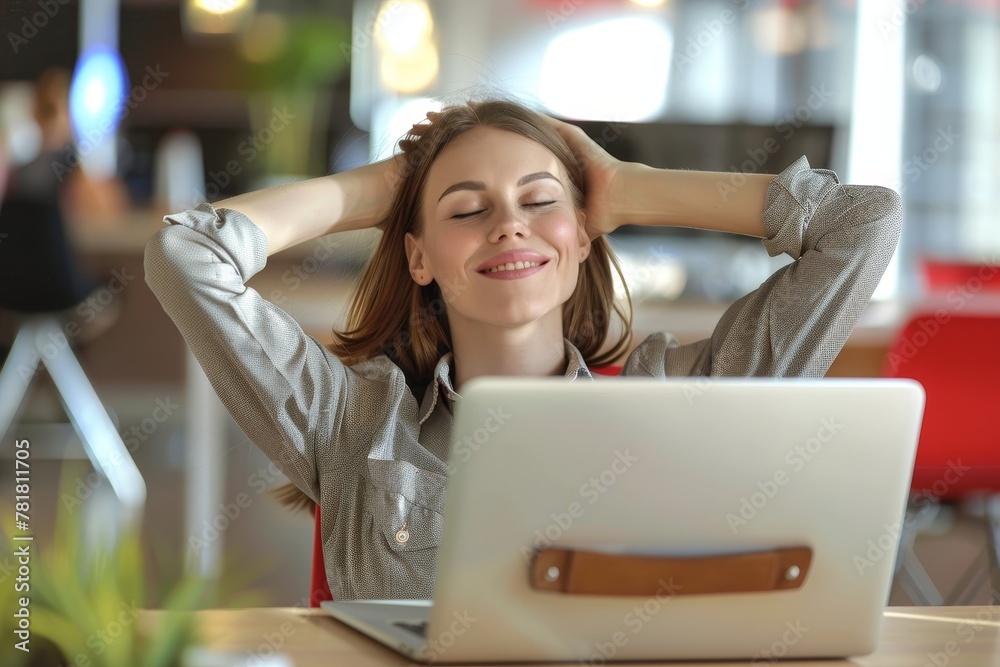 Foto de Well done woman completed work project, businesswoman smiling ...