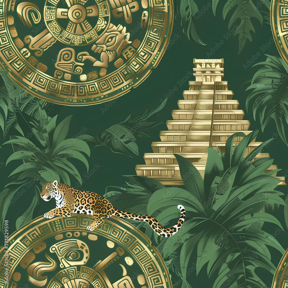 Mystical Mayan Jungle, Emerald and Gold, Mesoamerican Heritage and ...