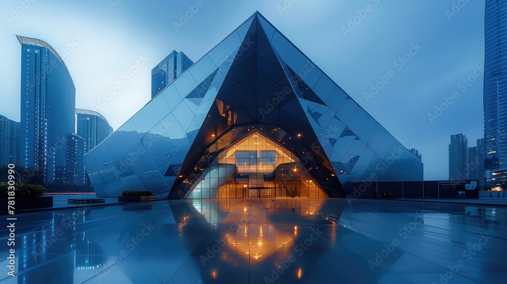 Diamond-shaped building, smart materials, night scene, smart materials ...