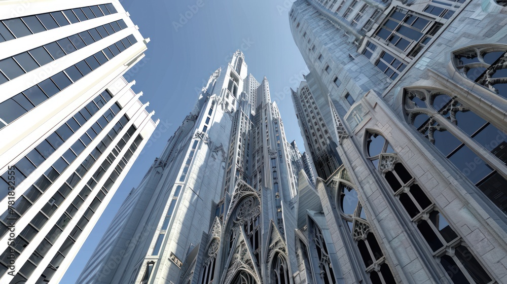 Design a Gothic-style skyscraper with pointed arches and flying ...