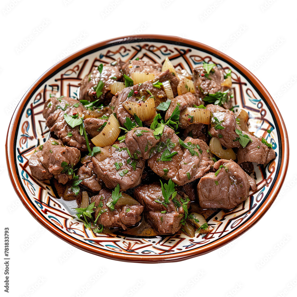 Front view of Sawda Djej with Lebanese chicken liver dish, featuring ...